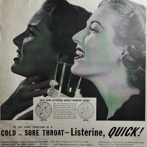 Listerine | Art | Vintage 963 Listerine Print Ad Sore Throat Listerine ...
